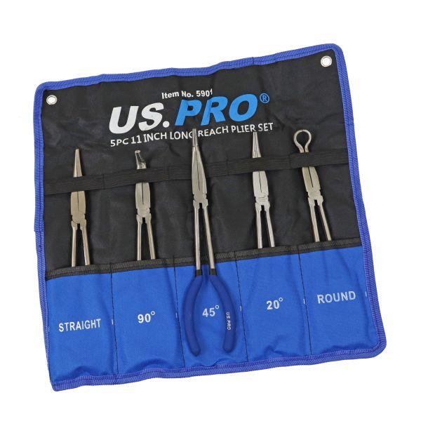 US PRO Tools 5pc 11" Long Reach Plier Set Angled Offset Straight & Hos