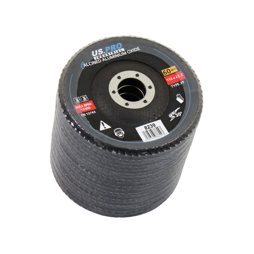 US PRO Industrial Pack 10 Flap Discs 115mm 60 Grit Calcined 8239