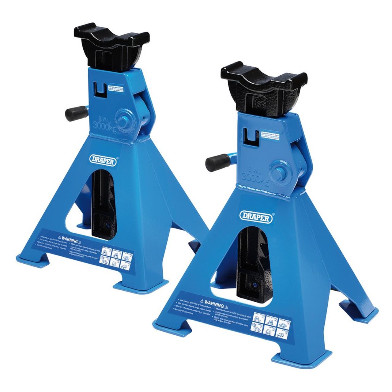 Draper 3 Tonne Ratcheting Axle Stands Pair 288-435mm Large Saddle 3088