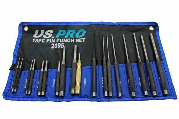 US PRO 18pc Pin Punch Set With Automotive Centre Punch 2095