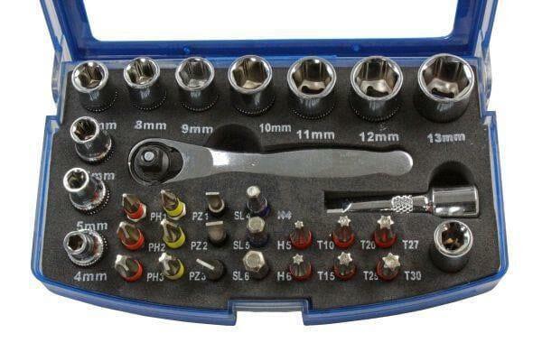 US PRO 31 Piece 1/4" Dr Socket & Bit Set With Ratchet 3219