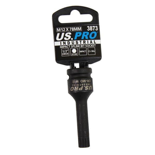 US PRO INDUSTRIAL M12 X 78MM 1/2" DR Impact Spline Bit Socket 3873
